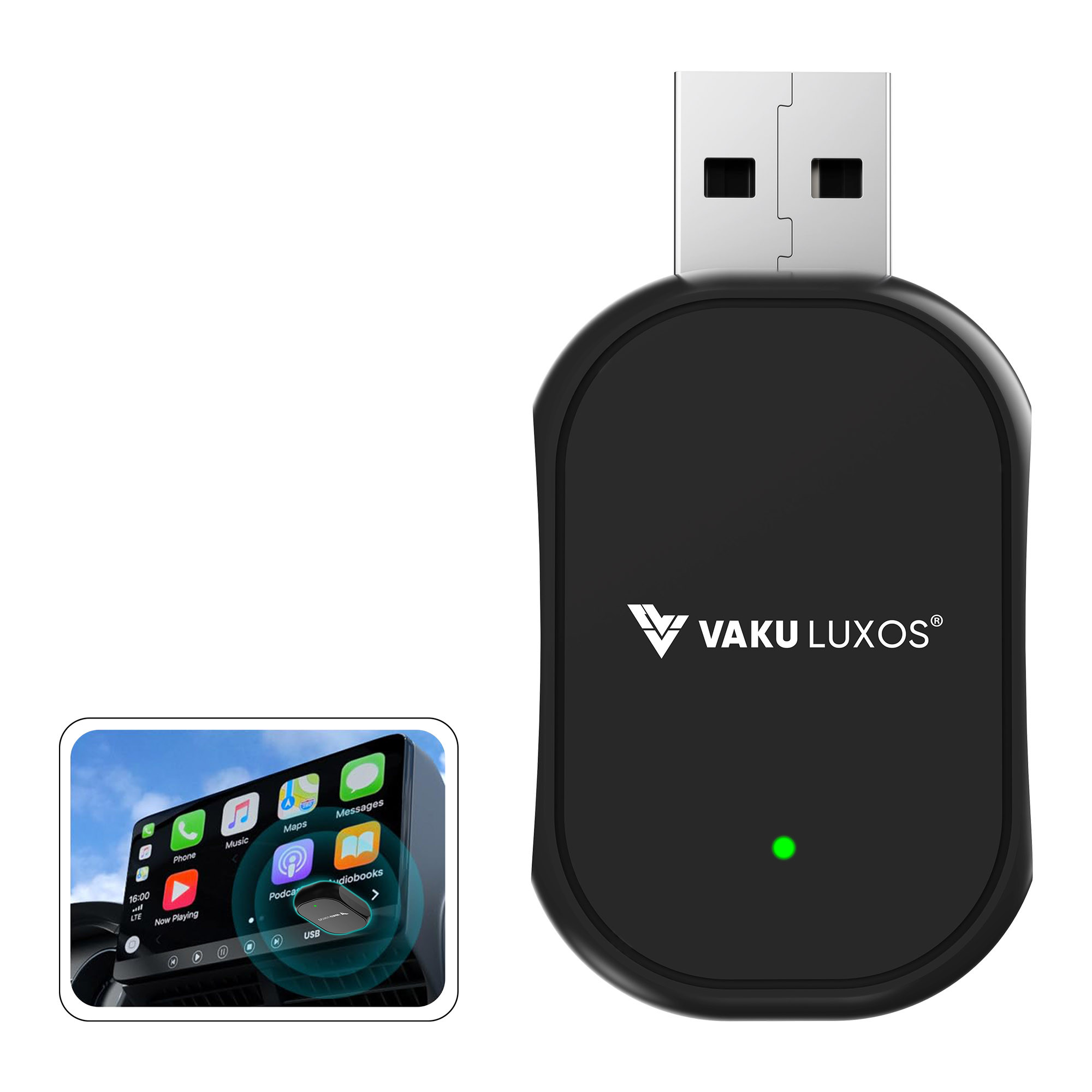 Vaku Luxos ® DASHELITE 2-in-1 Wireless Car Receiver For Wired Android ...
