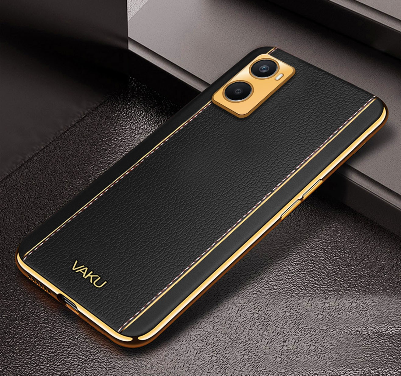 Vaku ® Oppo A76 Luxemberg Series Leather Stitched Gold Electroplated ...