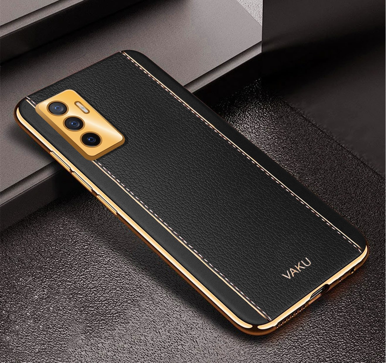Vaku ® Vivo V23e 5G Luxemberg Series Leather Stitched Gold ...