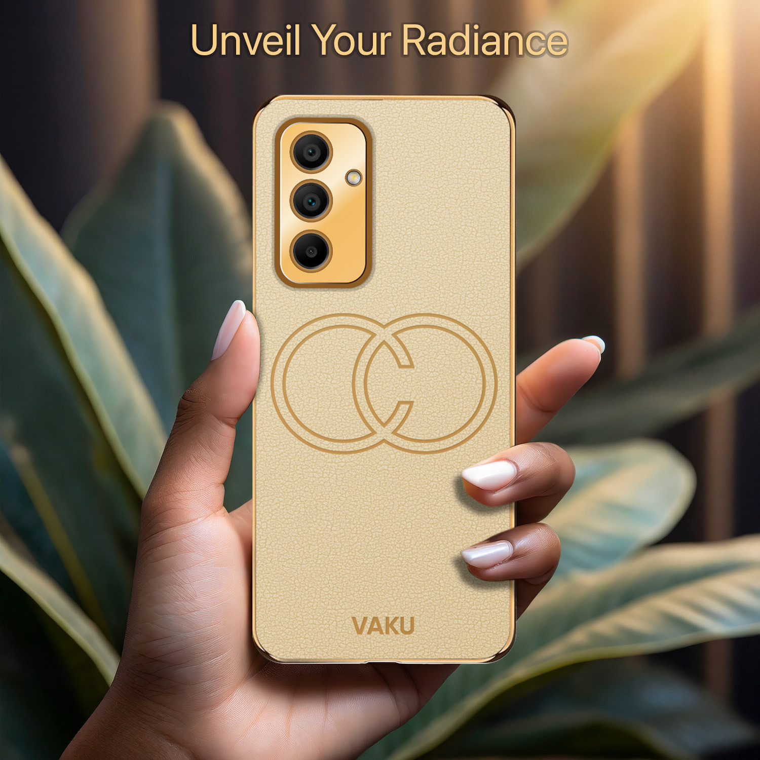 Vaku ® Samsung Galaxy M34 5G Skylar Leather Pattern Gold Electroplated ...