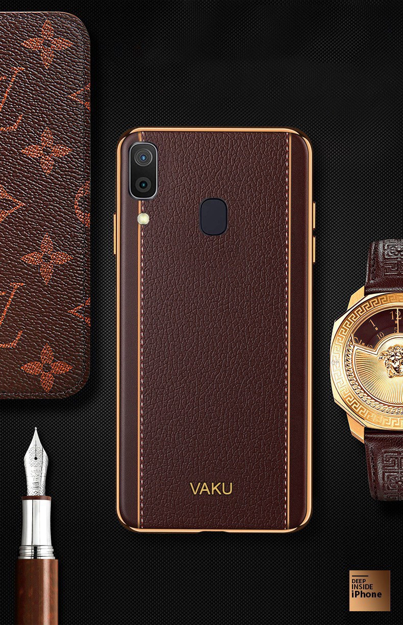 Vaku ® Samsung Galaxy A20 / A30 Vertical Leather Stitched Gold ...