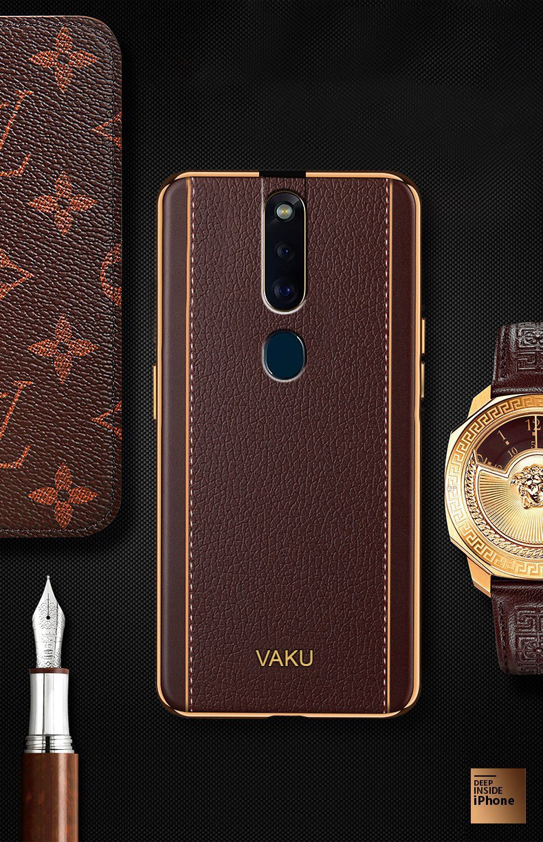 Vaku ® Oppo F11 Pro Vertical Leather Stitched Gold Electroplated Soft ...