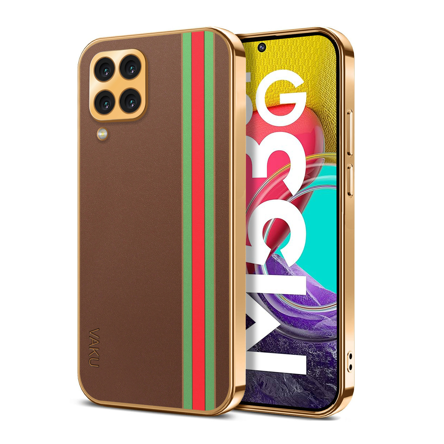 Vaku ® Samsung Galaxy M53 5G Felix Line Leather Stitched Gold ...