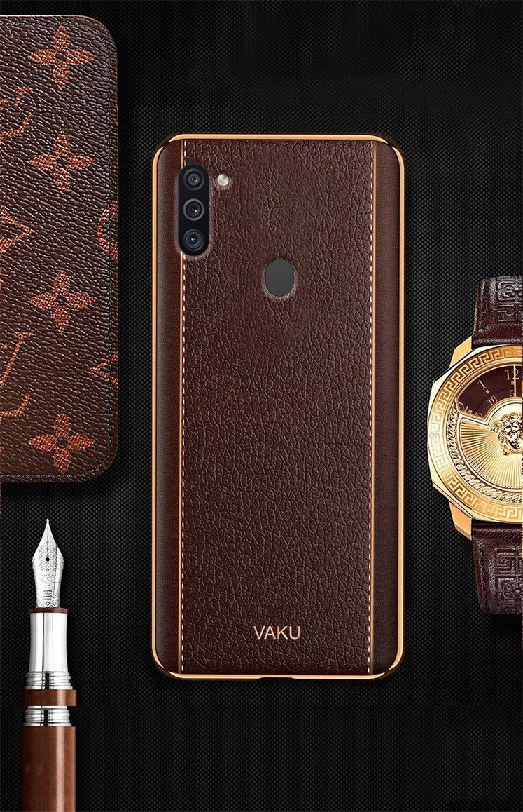 Vaku ® Samsung Galaxy M11 Vertical Leather Stitched Gold Electroplated ...