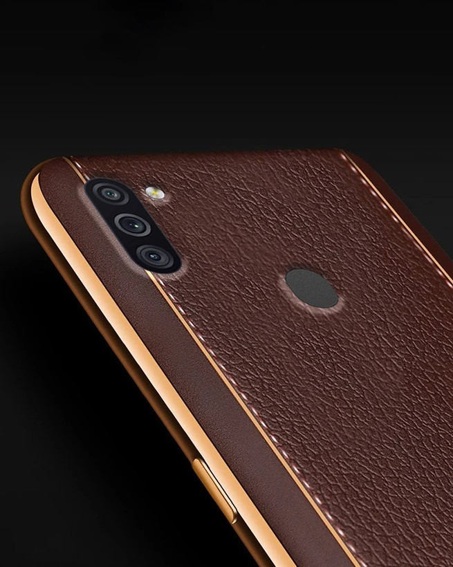 Vaku ® Samsung Galaxy M11 Vertical Leather Stitched Gold Electroplated ...