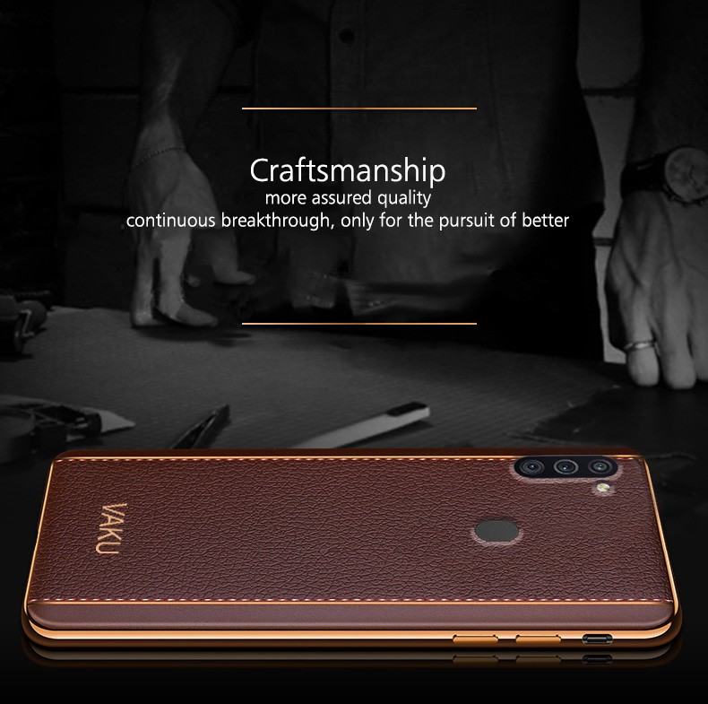 Vaku ® Samsung Galaxy M11 Vertical Leather Stitched Gold Electroplated ...