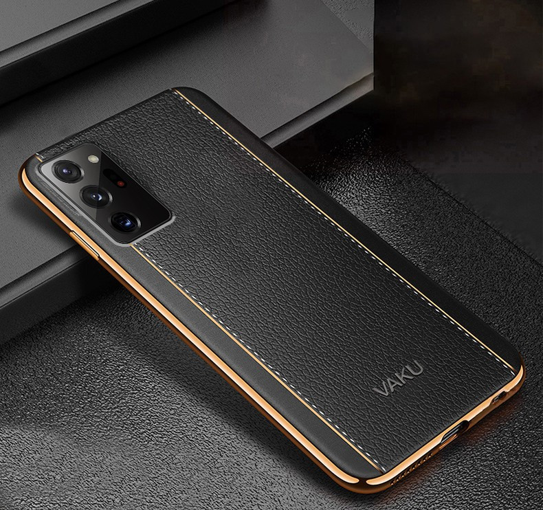Vaku ® Samsung Galaxy Note 20 Ultra Vertical Leather Stitched Gold ...