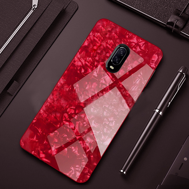VAKU ® OnePlus 6T Glossy Marble with 9H hardness tempered glass overlay ...
