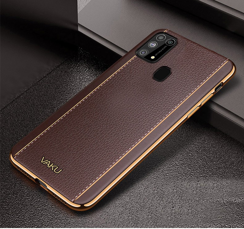 Vaku ® Samsung Galaxy M31 Vertical Leather Stitched Gold Electroplated ...