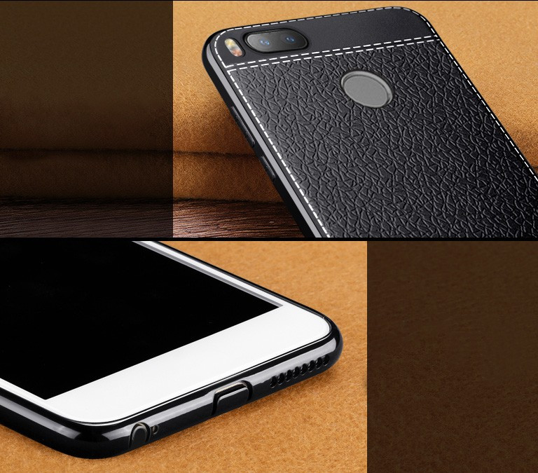 Vaku ® Xiaomi Mi A1 Leather Stitched Gold Electroplated Soft TPU Back ...