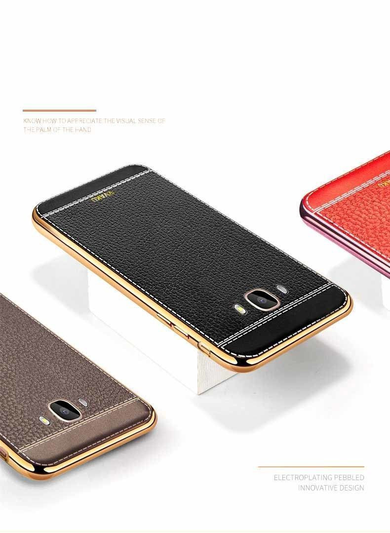VAKU ® Samsung Galaxy ON 7 Leather Stitched Gold Electroplated Soft TPU ...