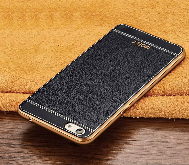 VAKU ® VIVO Y69 Leather Stitched Gold Electroplated Soft TPU Back Cover ...