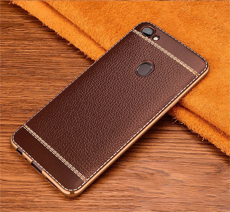 Vaku ® Oppo F5 Leather Stitched Gold Electroplated Soft TPU Back Cover ...