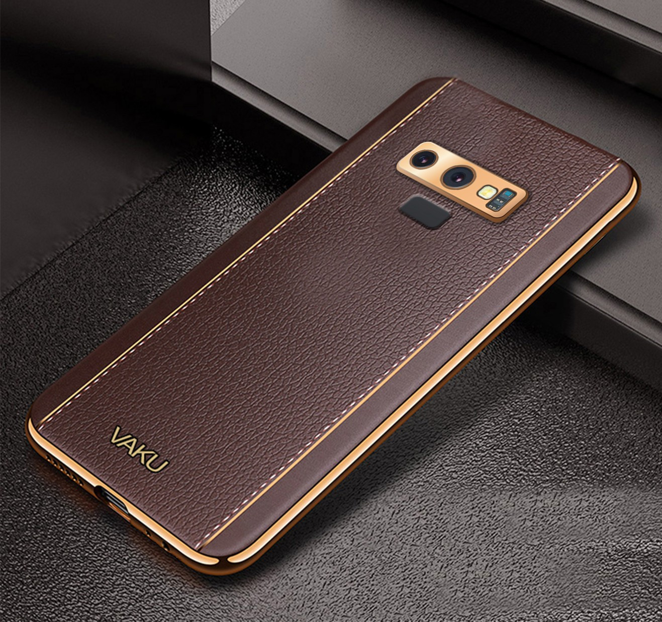 Vaku ® Samsung Galaxy Note 9 Vertical Leather Stitched Gold ...