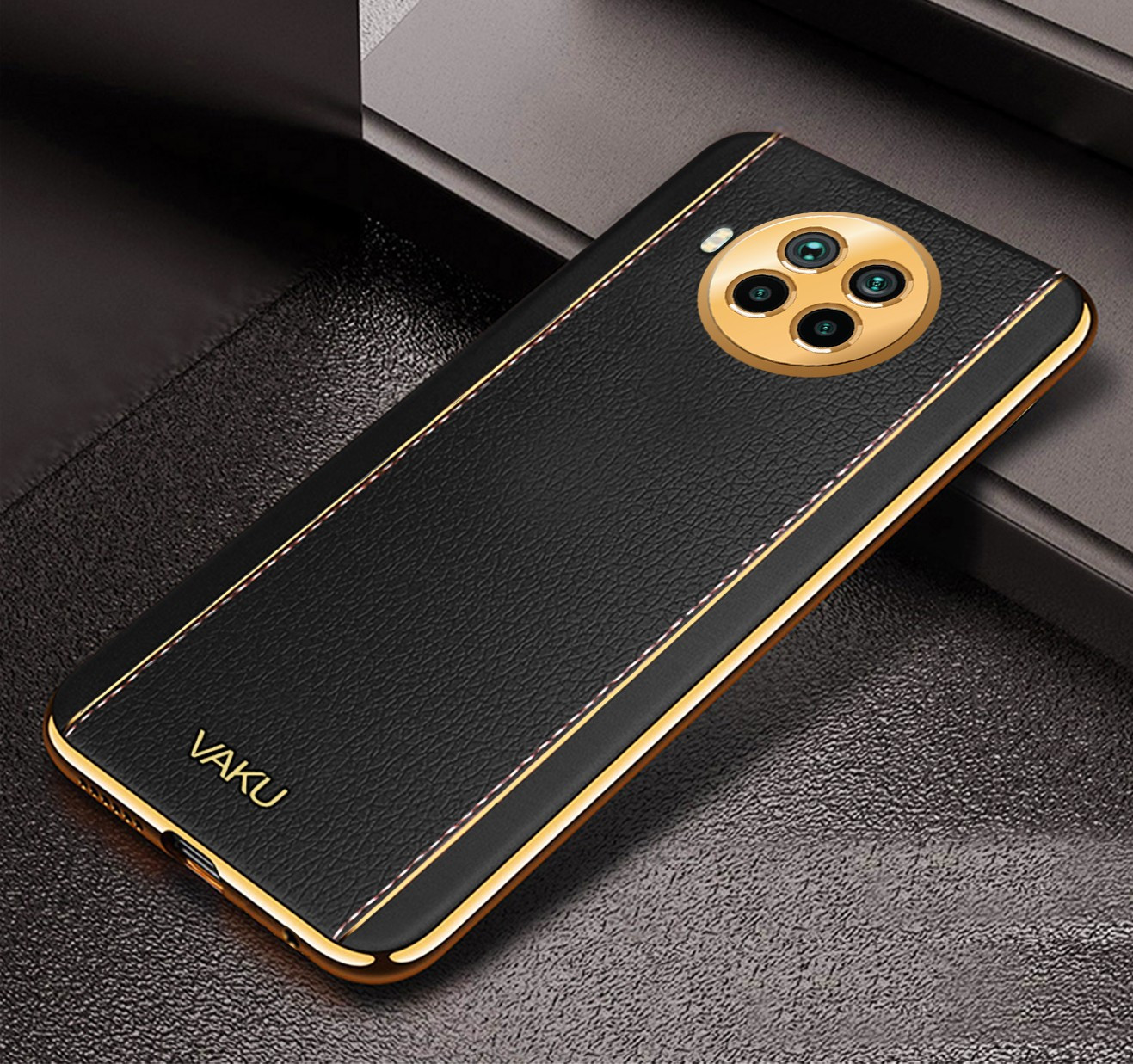 Vaku ® Xiaomi Mi 10i 5G Luxemberg Series Leather Stitched Gold ...