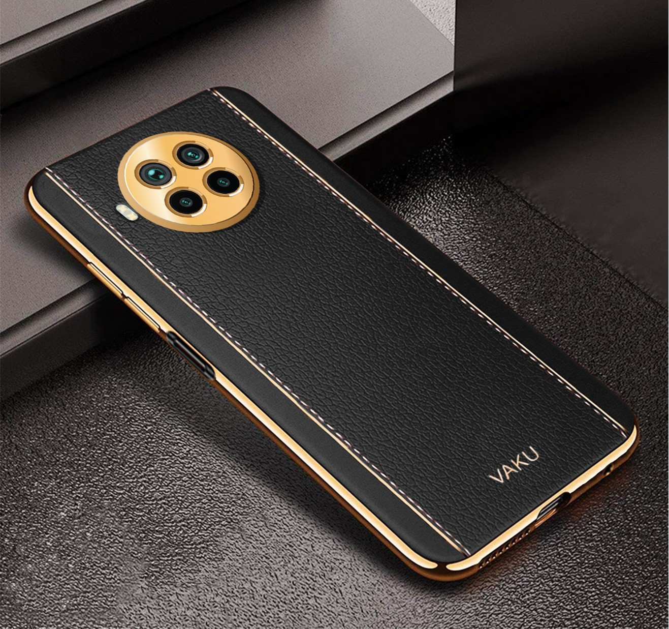 Vaku ® Xiaomi Mi 10i 5G Luxemberg Series Leather Stitched Gold ...